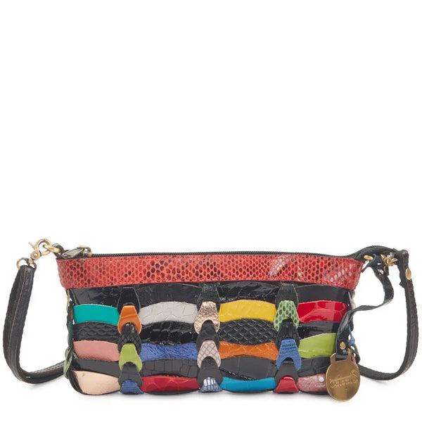 Style Elfa i sort/multi. Skulder og crossbodytaske i håndflettet skind